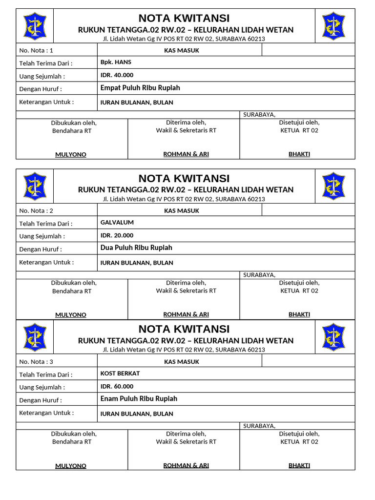 Kwitansi RT 02 | PDF