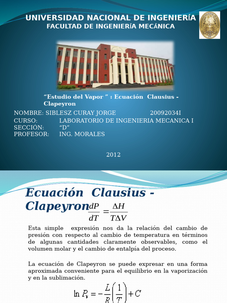 Estudio de la Ecuación Clausius-Clapeyron | PDF | Vapor | Presión