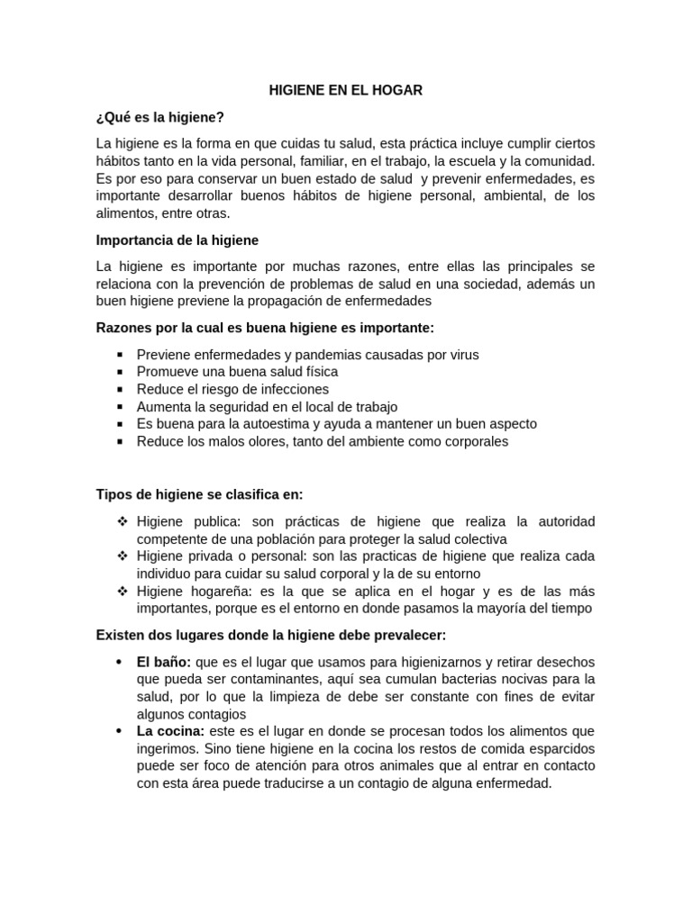 Higiene en El Hogar-1 | PDF