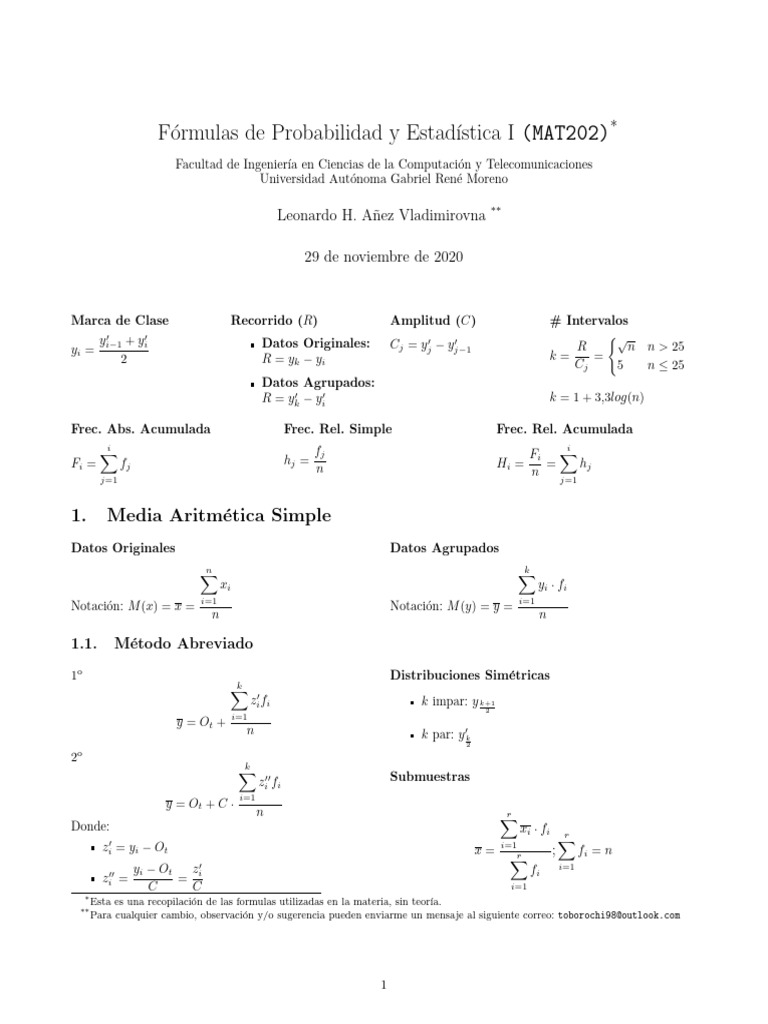 Formulas MAT202 | PDF
