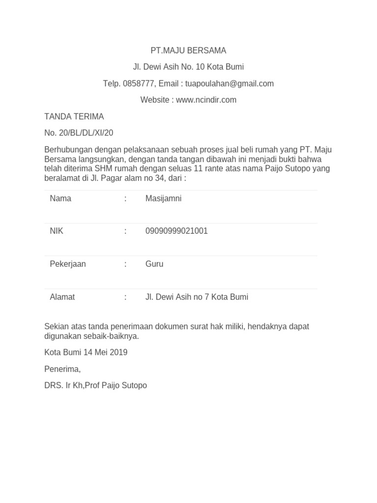 Contoh Format Tanda Terima Dokumen | PDF
