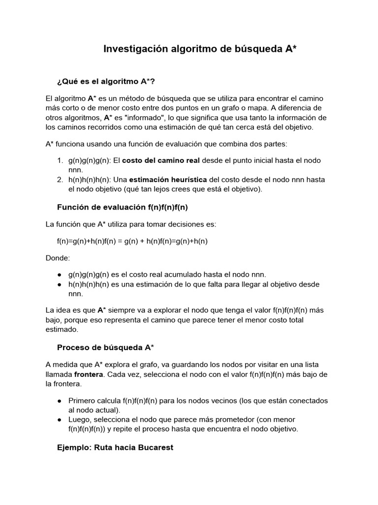 Algoritmo de Busqueda A | PDF