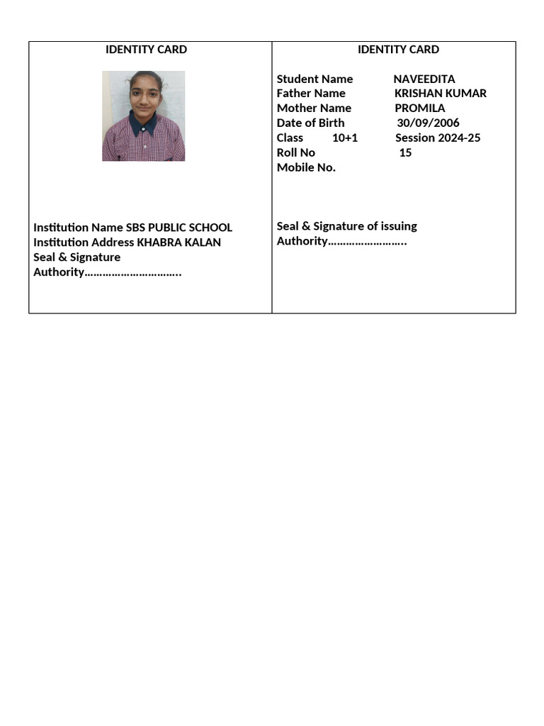 Identity Card | PDF