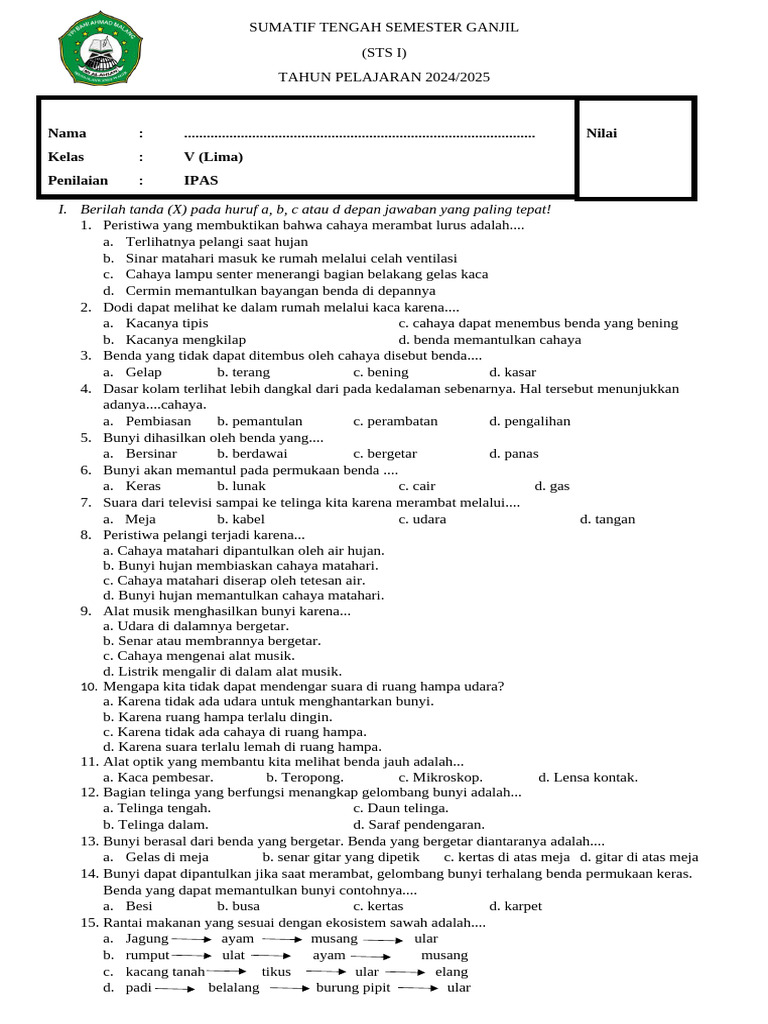 STS I KELAS 5 IPAS | PDF