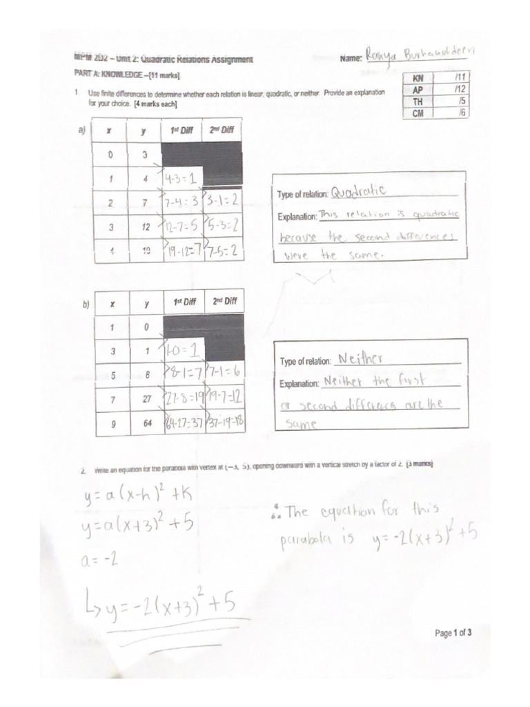 Use Finite Differences To Determine Whether Each Relation Is Linear