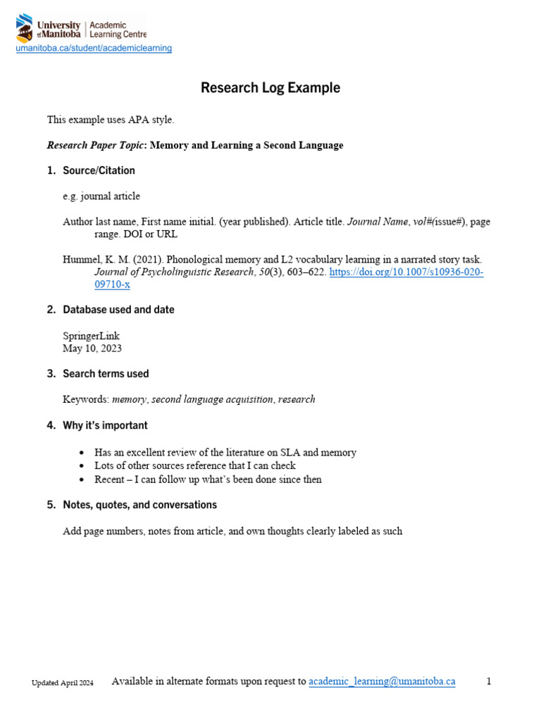 Research Log Example New | PDF