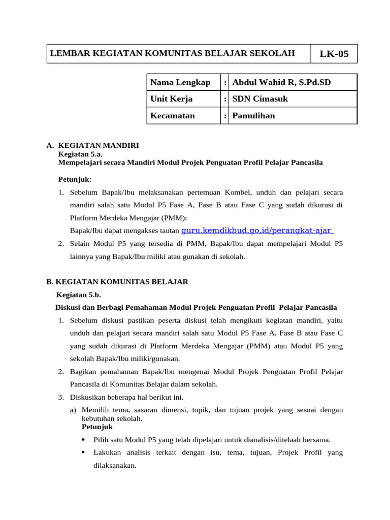 LK-05 Menganalisis Modul P5 - SD | PDF