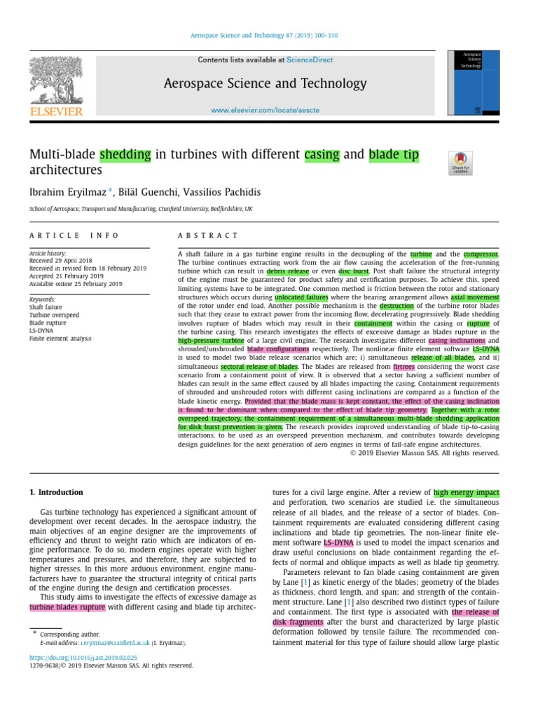 Multi-Blade Shedding in Turbines With Different Casing and Blade Tip ...