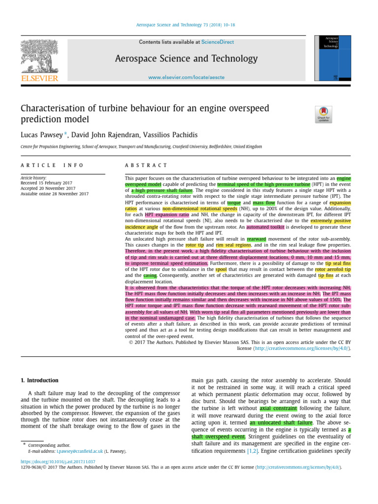 Characterisation of Turbine Behaviour For An Engine Overspeed ...