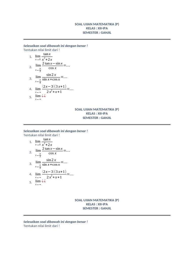Soal Ujian Matematika KLS 12 | PDF