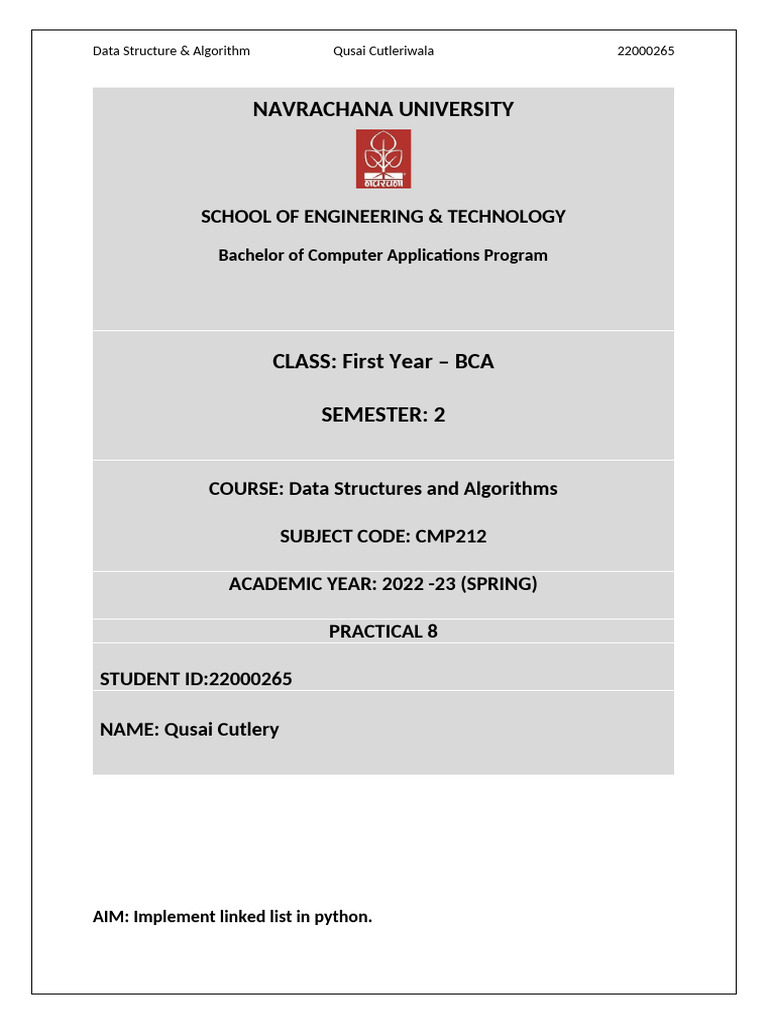 DSA - Practical 8 Linked List | PDF | Teaching Methods & Materials DSA - Practical 8 Linked List | PDF | Teaching Methods & Materials
