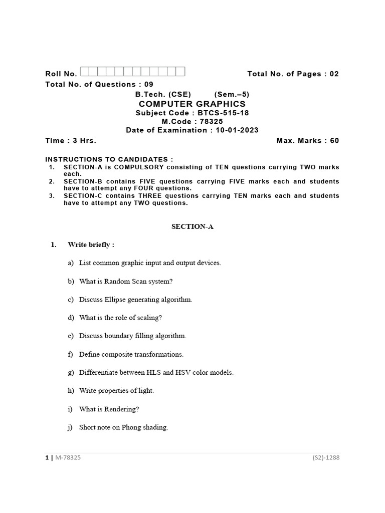 btech-cse-5-sem-computer-graphics-78325-jan-2023 | PDF btech-cse-5-sem-computer-graphics-78325-jan-2023 | PDF