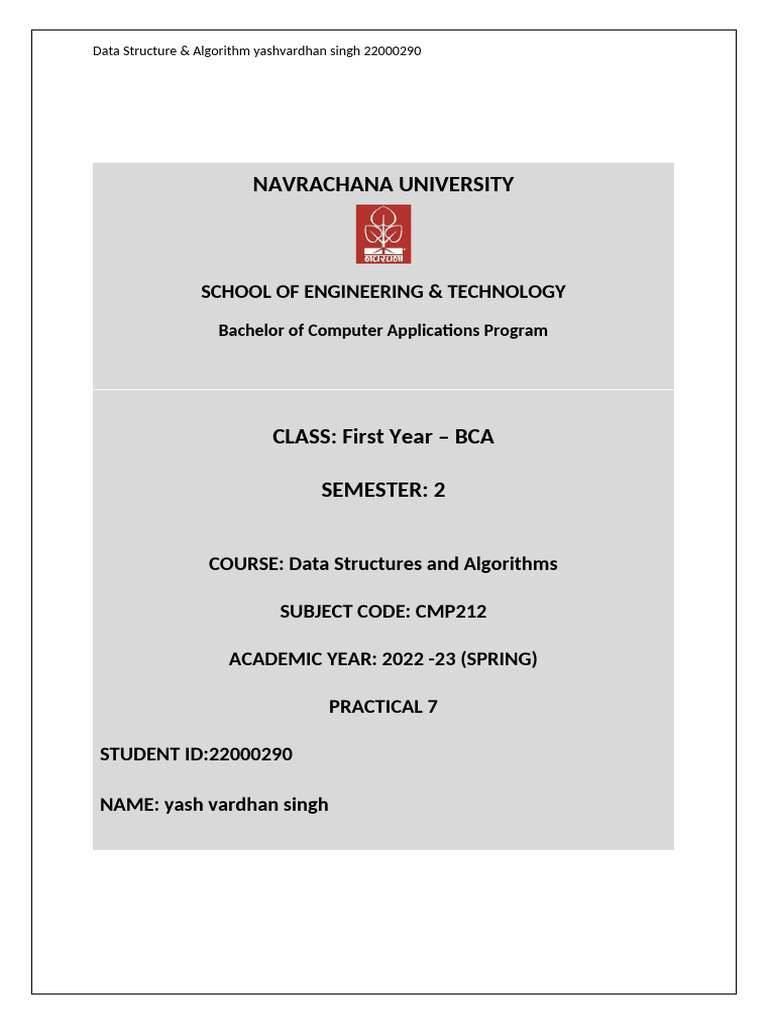 Dsa Practical 7 Selection Sort Pdf Computers Technology And Engineering