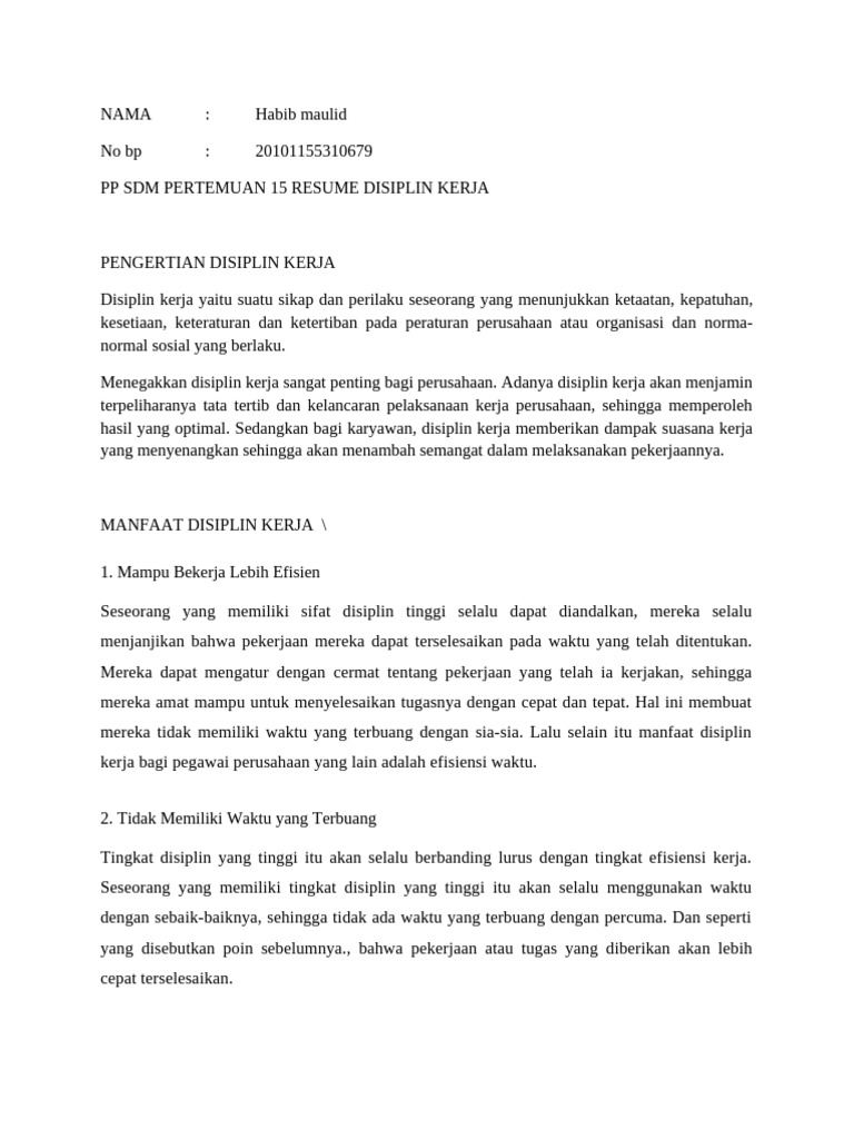 Tugas PP SDM Pertemuan 15 Habib Maulid 20101155310679 | PDF | Career ... Tugas PP SDM Pertemuan 15 Habib Maulid 20101155310679 | PDF | Career ...