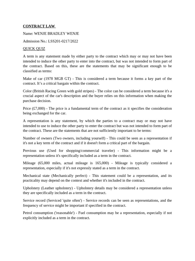 Contract Law Assignment | PDF