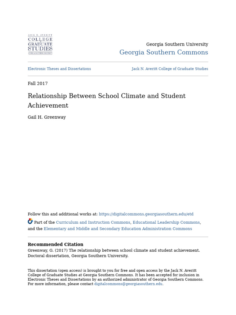 Relationship Between School Climate and Student Achievement | PDF