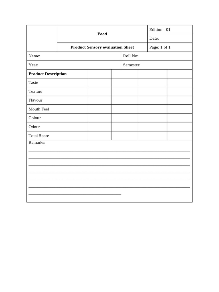 Organoleptic Sheet | PDF