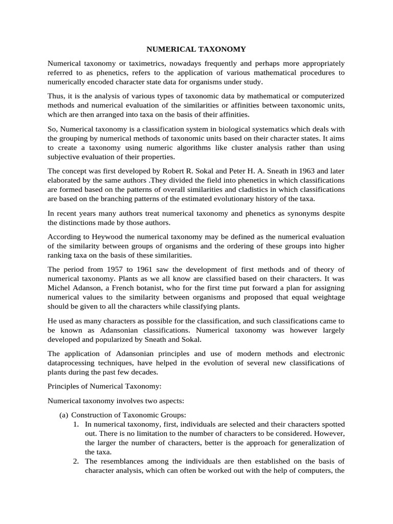 Numerical Taxonomy | PDF