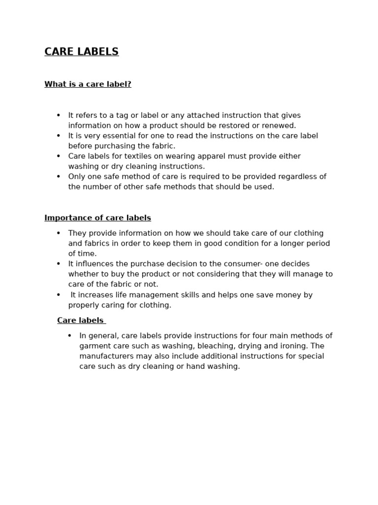 Care Labels Notes | PDF