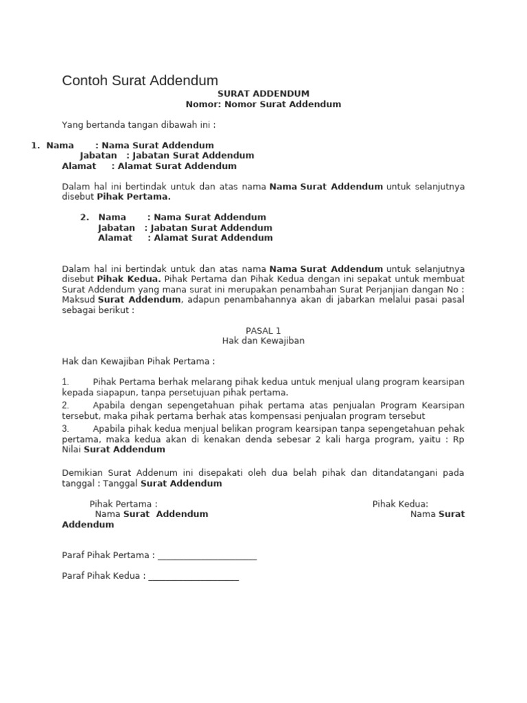 Contoh Surat Addendum | PDF