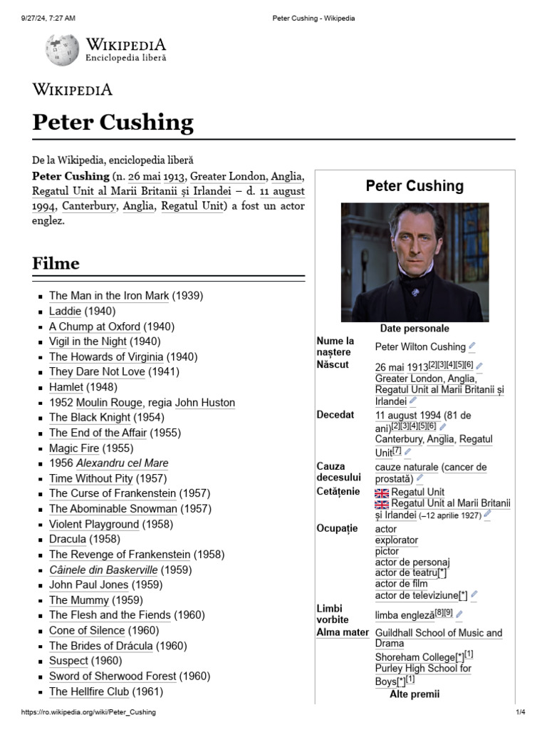 Peter Cushing - Wikipedia | PDF