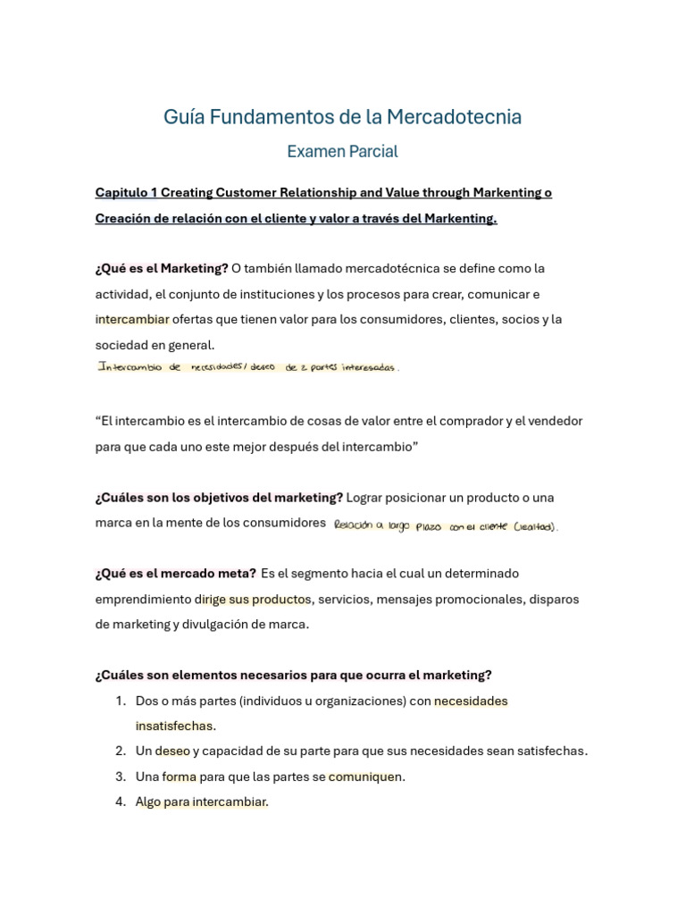 Guía Fundamentos de La Mercadotecnia | PDF