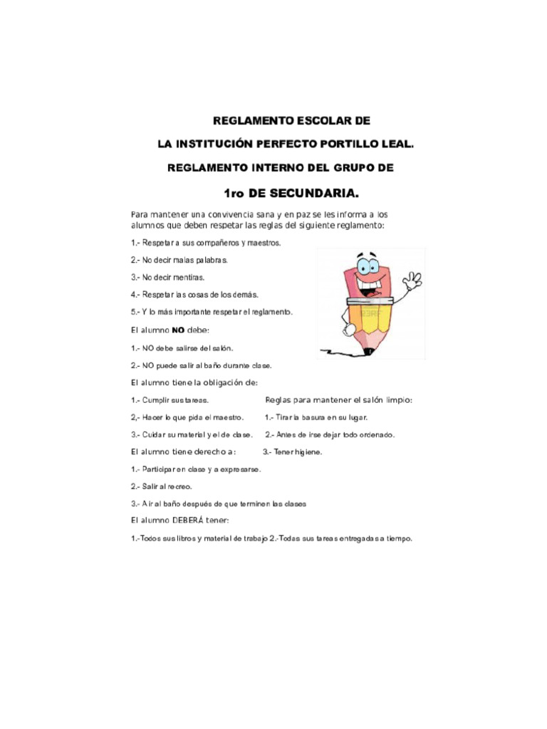 Reglamento Escolar Ejemplo | PDF