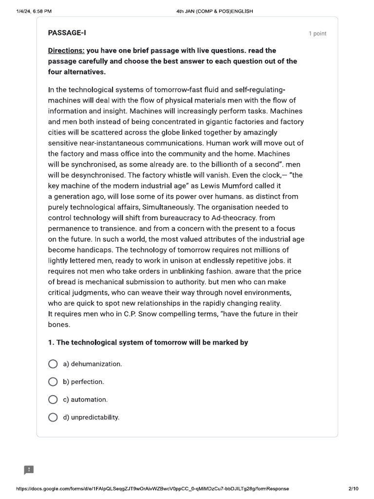 4th JAN (COMP & POS) ENGLISH-Qstn | PDF