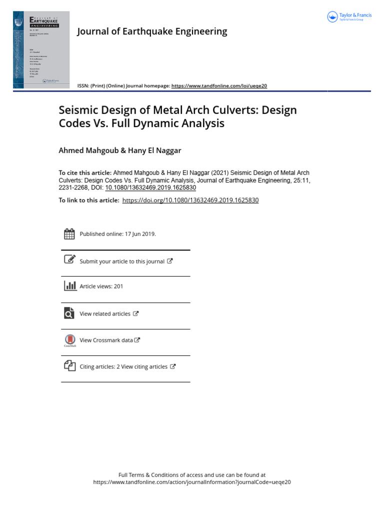 Seismic Design of Metal Arch Culverts: Design Codes vs. Full Dynamic ...