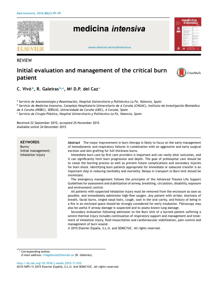 Initial Evaluation and Management of The Critical Burn Patient | PDF