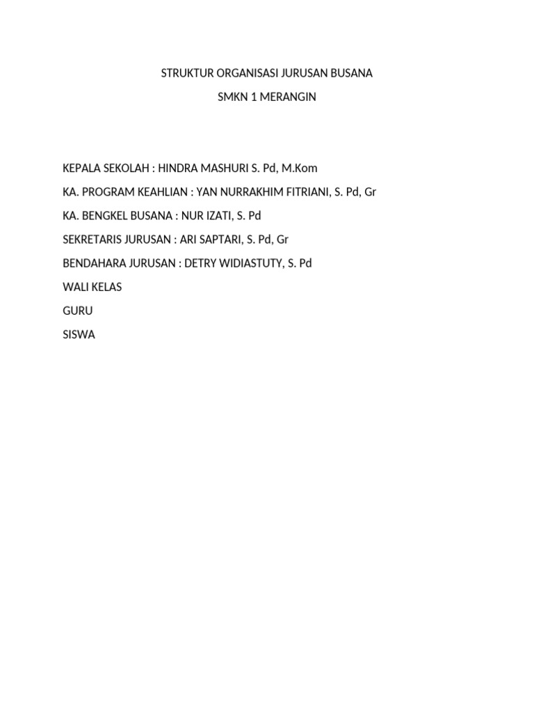 Struktur Organisasi Jurusan Busana | PDF Struktur Organisasi Jurusan Busana | PDF