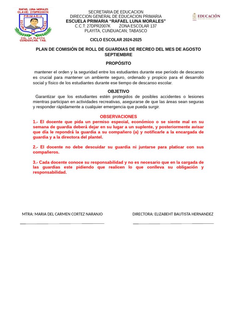 Plan de Comisión de Guardias de Recreo-4 | PDF