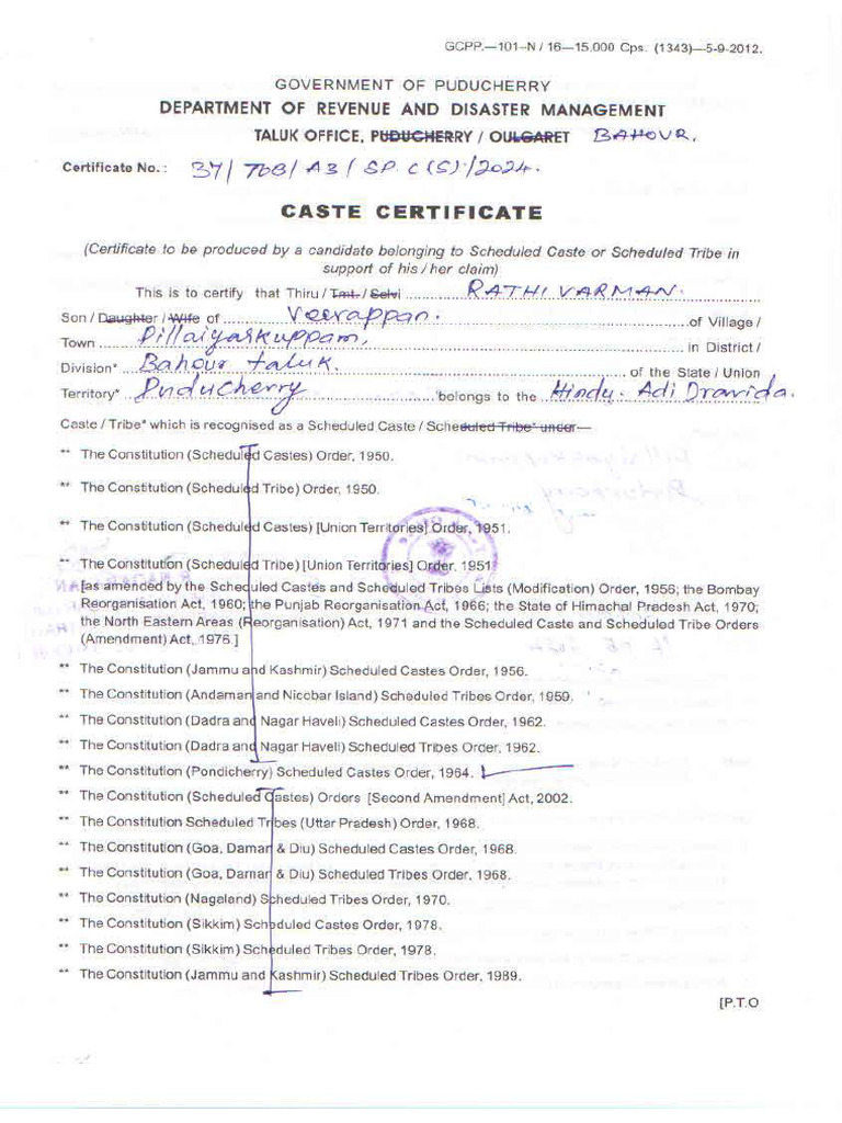 New Caste Certifi | PDF