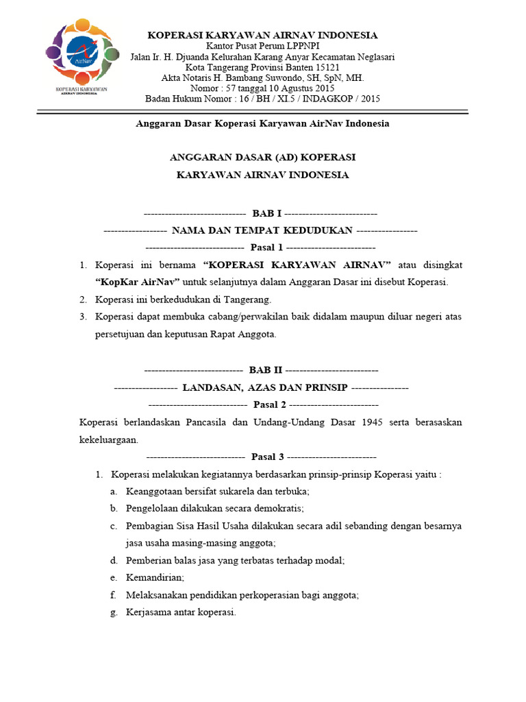 Contoh Ad-Art Kopkarnav | PDF