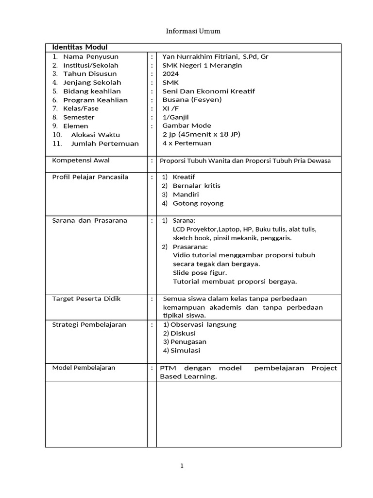 Fase F Modul Elemen Gambar Mode | PDF