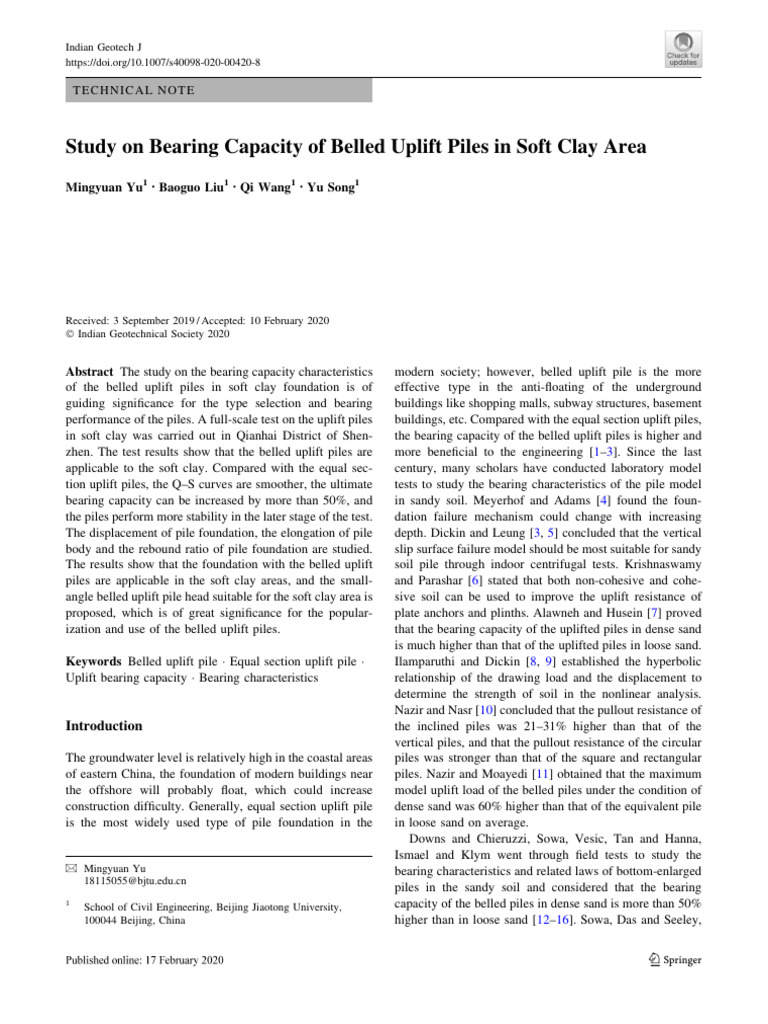 14 Study On Bearing Capacity of Belled Uplift Piles in Soft Clay Area | PDF