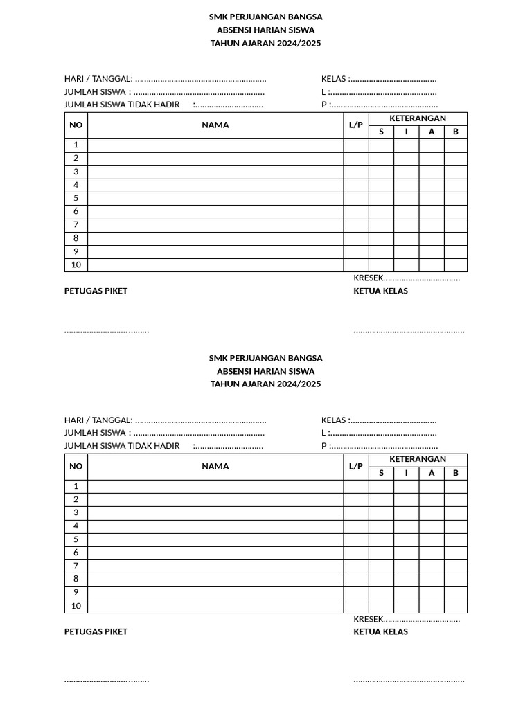 Absensi Harian Siswa | PDF | Karier & Perkembangan | Seni