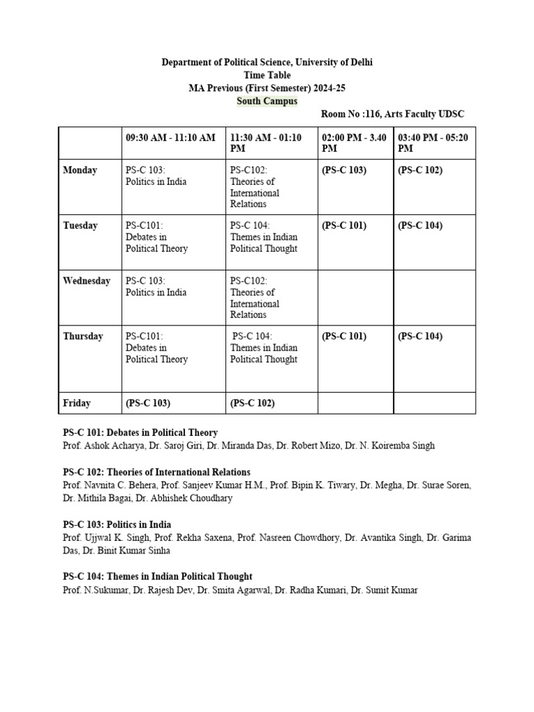 MA Previous Sem-I Timetable August 2024 | PDF
