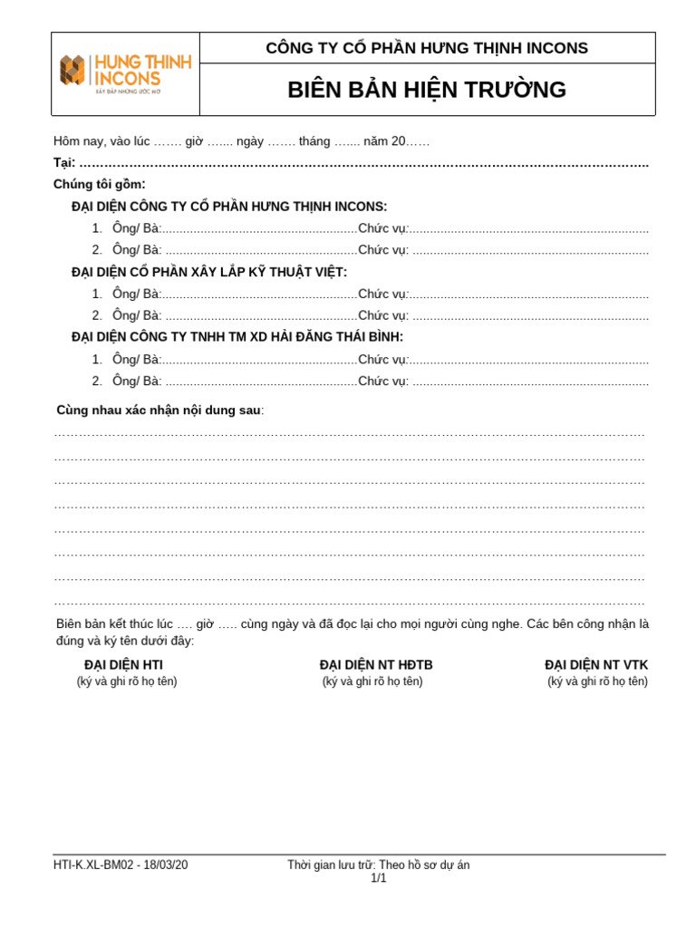 HTI-K.XL-BM02 - Bien Ban Hien Truong | PDF