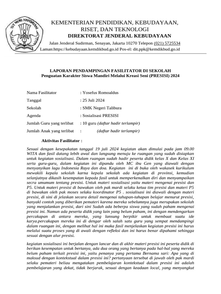 Form Laporan Mingguan Fasilitator 2 | PDF | Wellness
