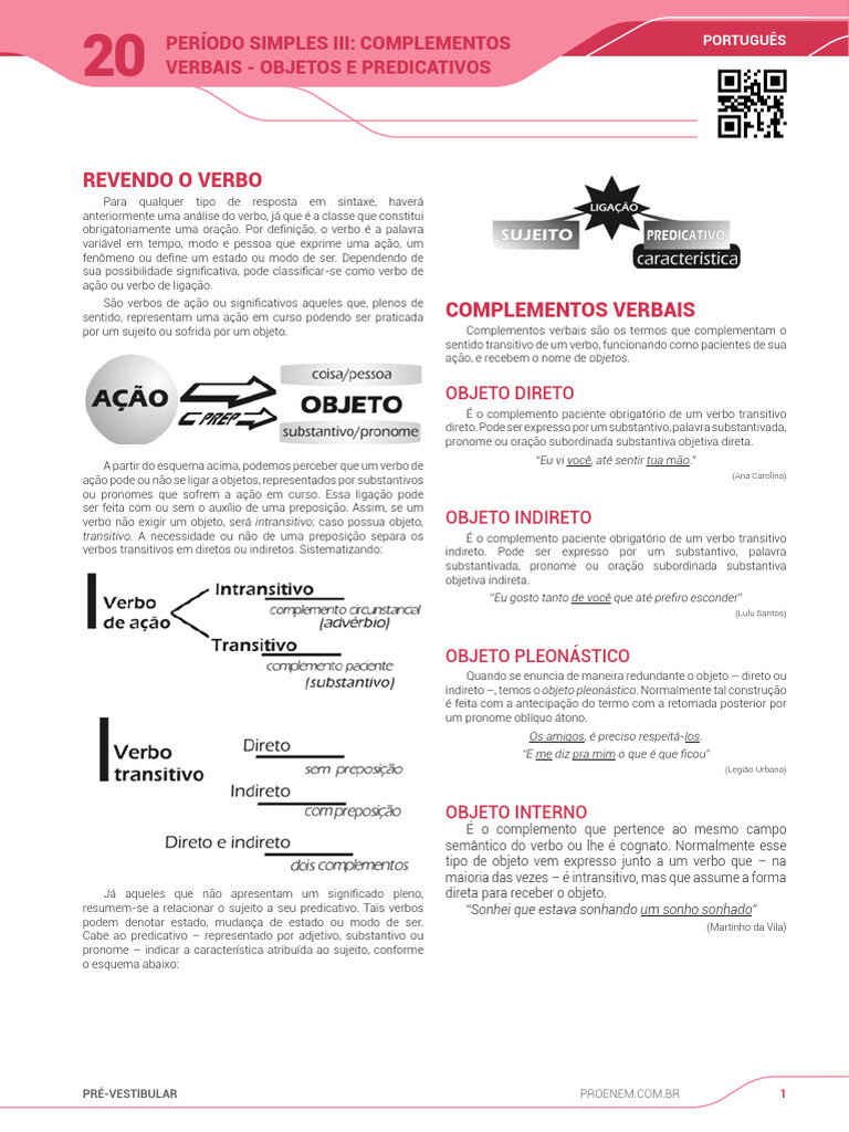 Complementos Verbais - Objetos e Predicativos | PDF