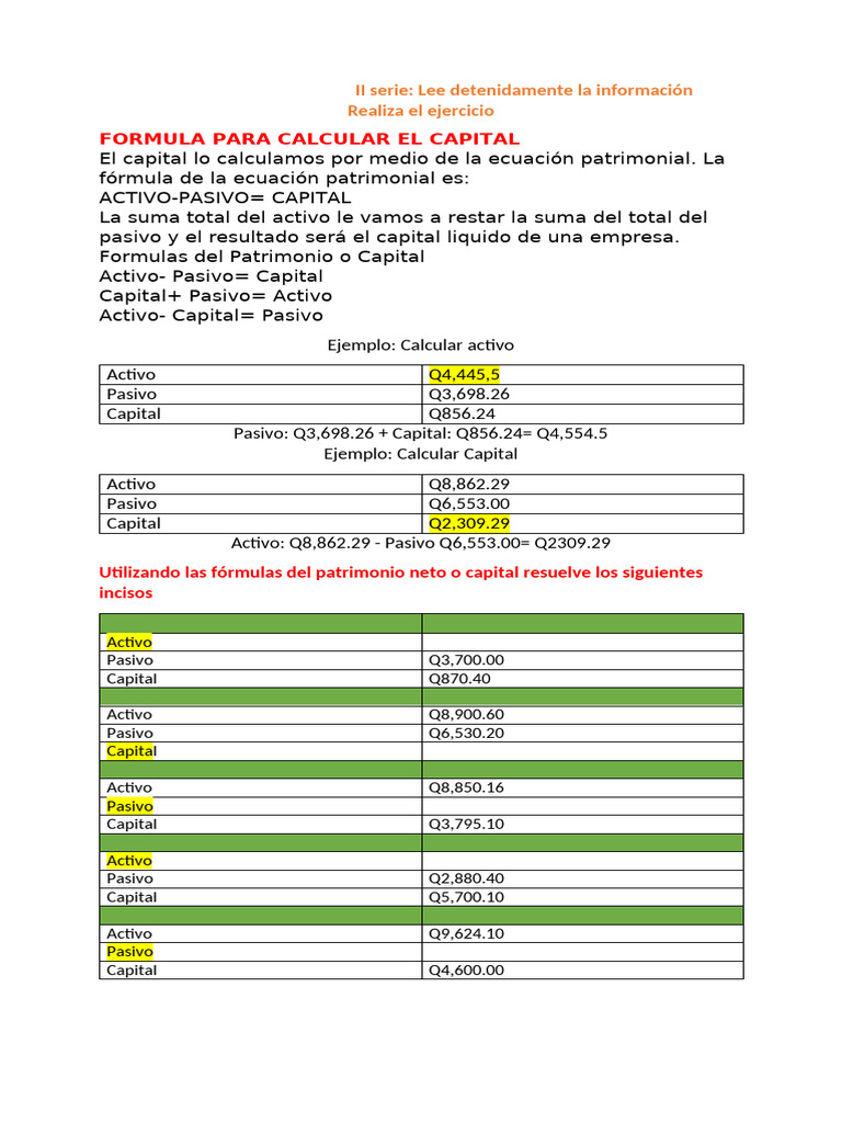 Calculo del Capital | PDF