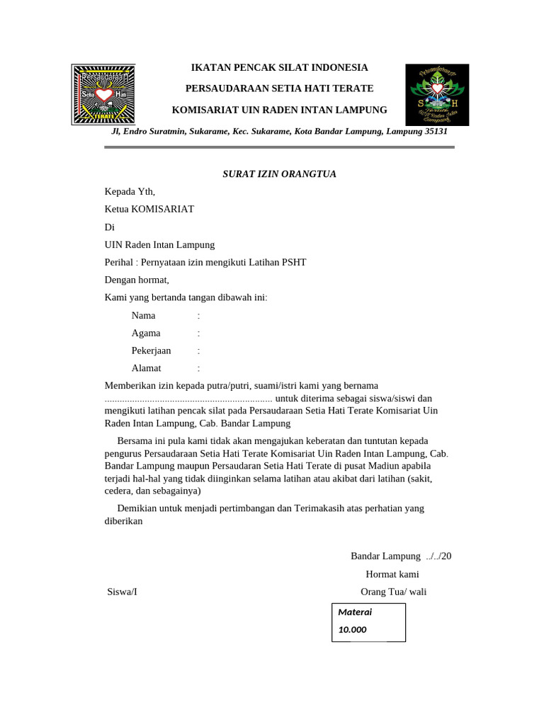 Surat Izin Latihan | PDF