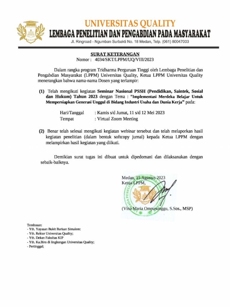 SKT SEMNAS PSSH Tahun 2023 | PDF