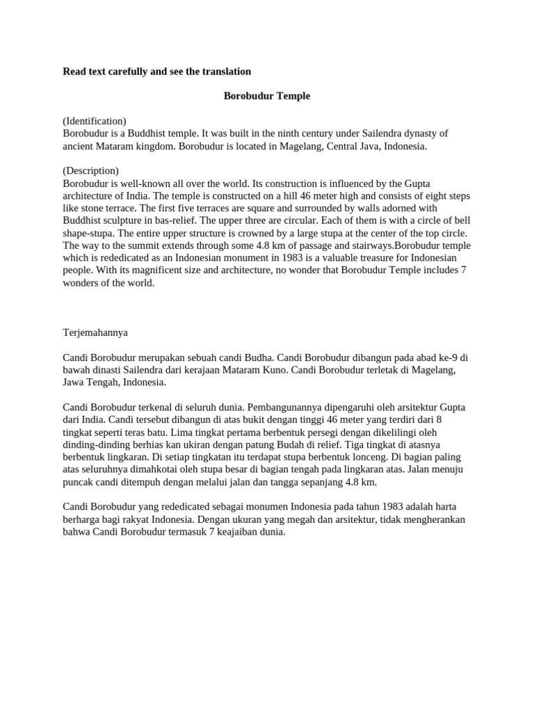 Example of Descriptive Text Candi Borobudur | PDF