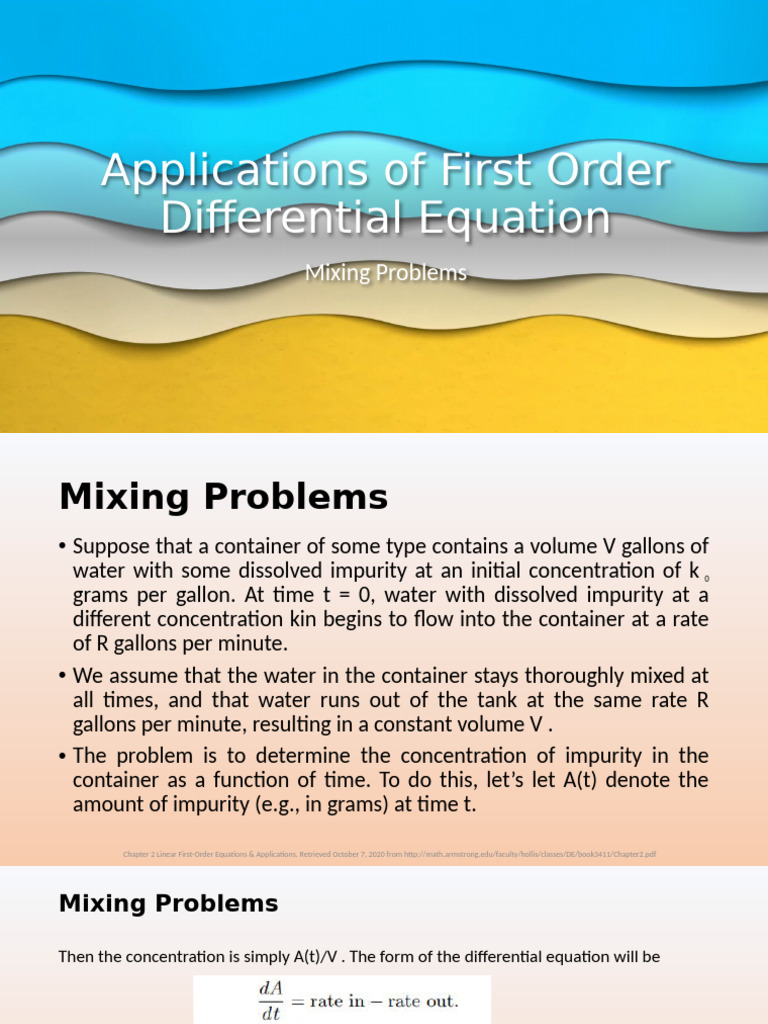 3.3 Applications of First Order de (Mixing Problems) | PDF