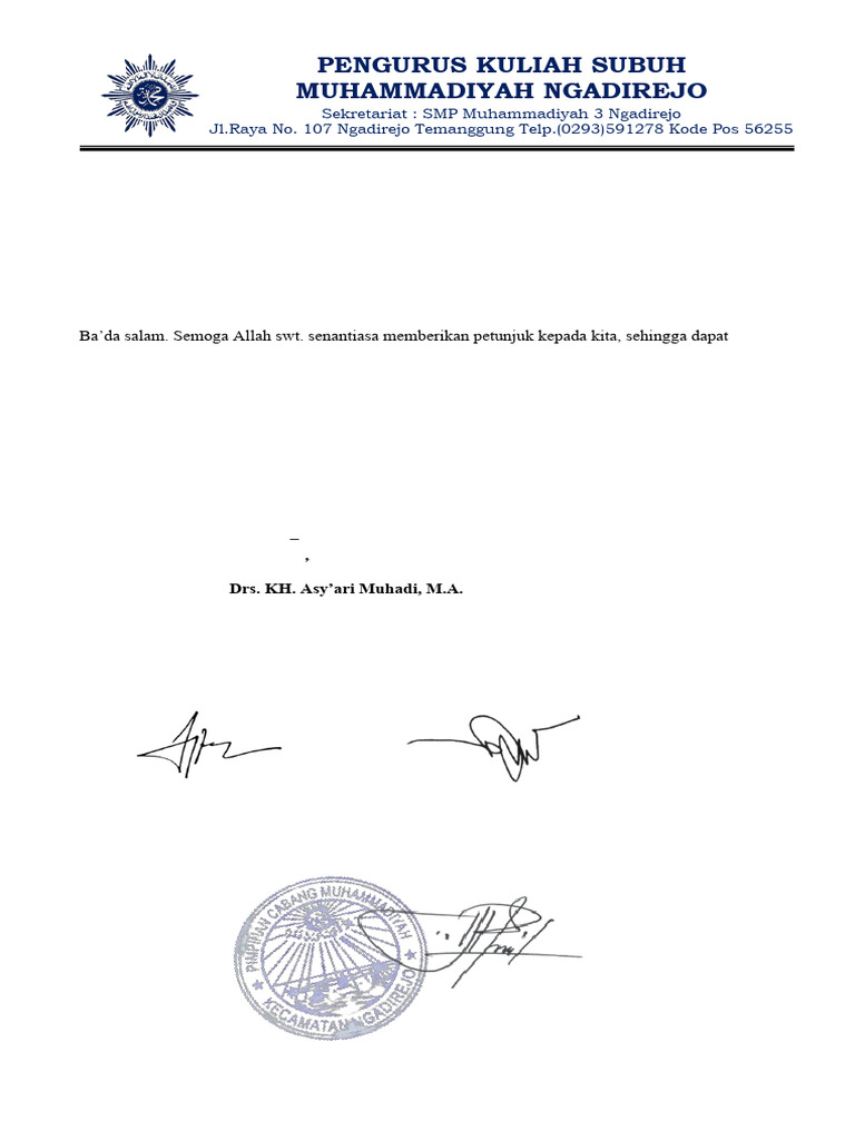 Permohonan Pemeriksaan Kesehatan Kajian Ahad Pagi Ngadirejo | PDF