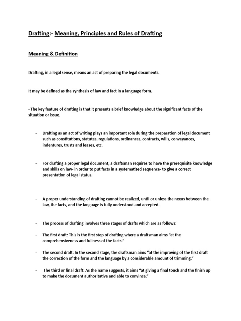 Drafting:-Meaning, Principles and Rules of Drafting | PDF