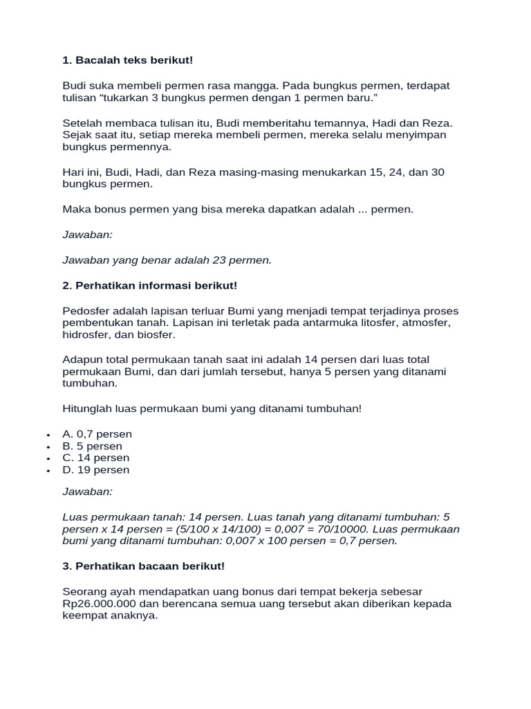 Contoh Soal ANBK SD | PDF