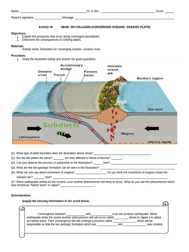 Activity 5 - Oceanic-Oceanic Convergence | PDF
